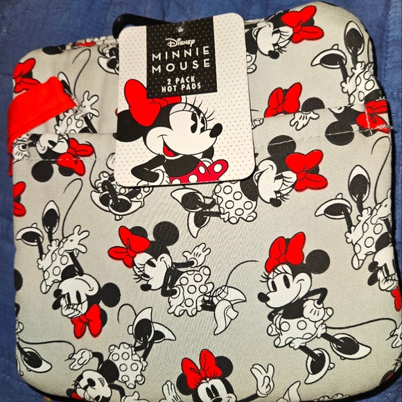 Disney | Kitchen | Disney Minnie Mouse Hot Pads Gray Red And Black 2 ...
